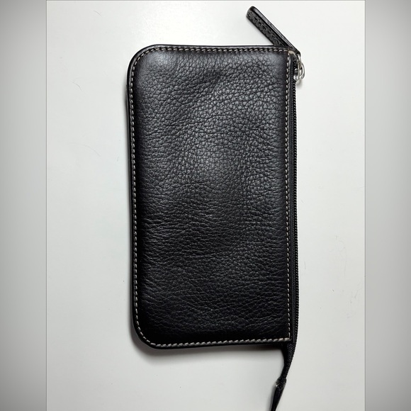 Levenger | Bags | Levenger Brown Pebbled Leather Wallet Wplaid Fabric ...